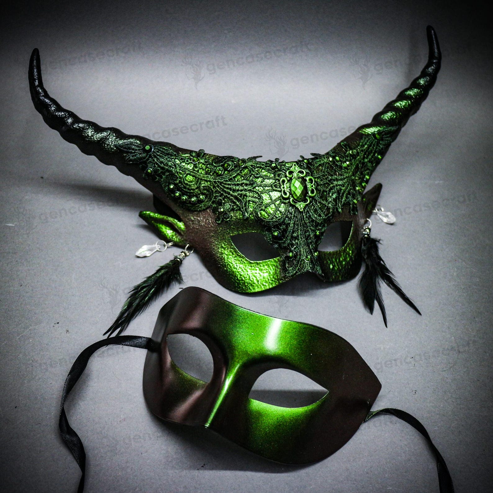 Green Venetian Masquerade Couple Mask |women Luxury Krampus Horned ...
