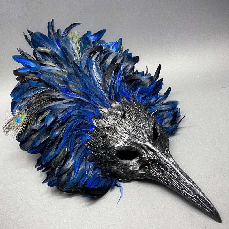 Crow Raven Skull Costume Mask Long Nose Beak Feather Masquerade ...