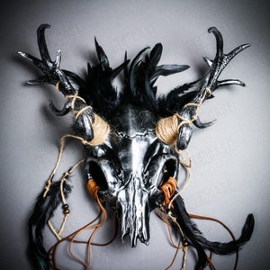 Brushed Silver Antelope Devil Animal Skull W/ Black Deer Horns ...