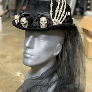 Halloween Skeleton Hand With Mini Skull Head Side Feather Party Black ...