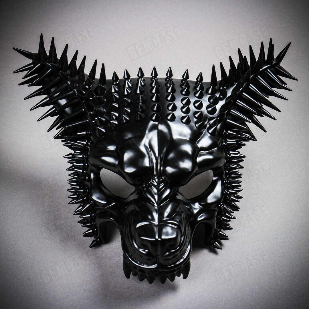 Black Angry Wolf With Spikes Masquerade Mask Cosplay Halloween Costume ...