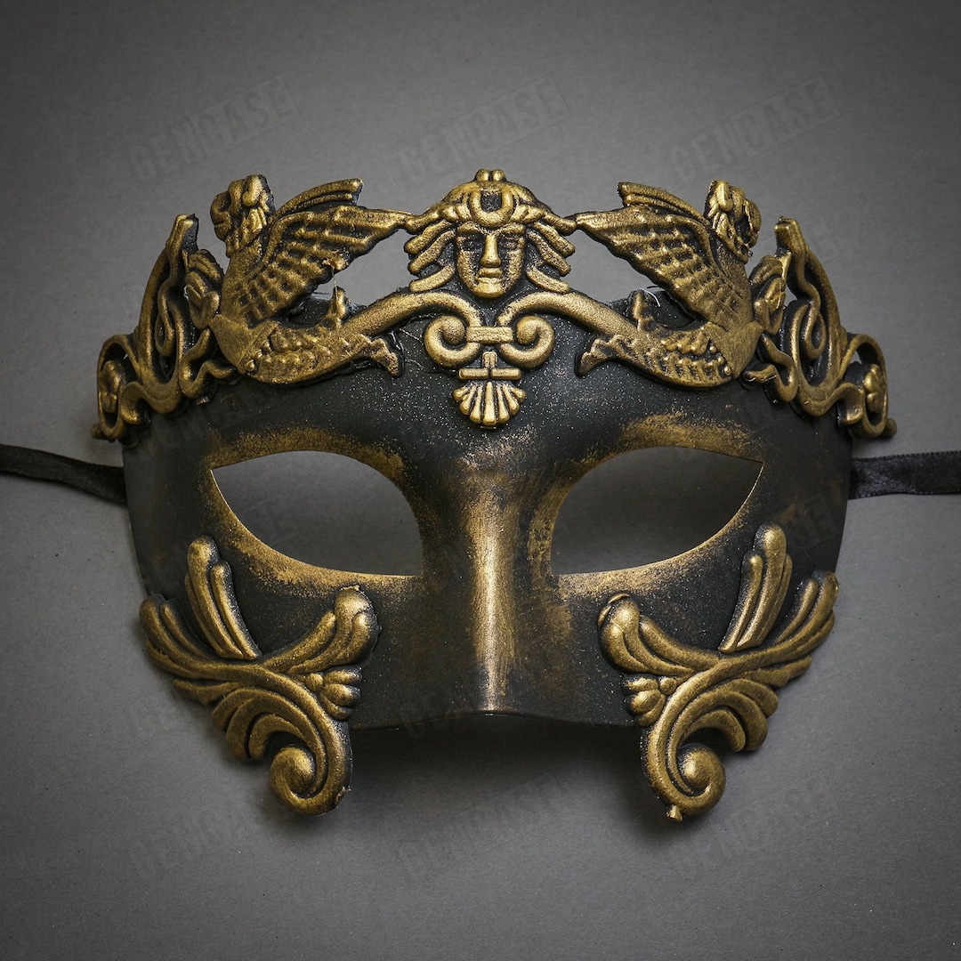 Brushed Gold Black Roman Greek Emperor Warrior Venetian Mask for Prom ...