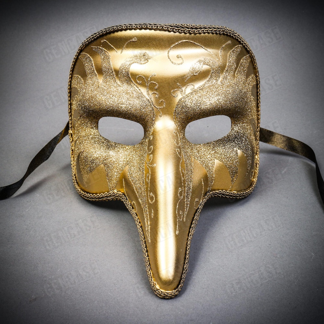 Venetian Long Nose Pantalone Masquerade Party Black Mask With Glitter ...
