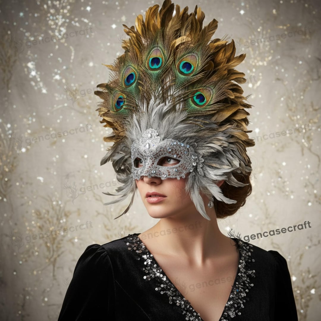 Mardi Gras Feather Venetian Women Mask Carnival Masquerade | Large ...