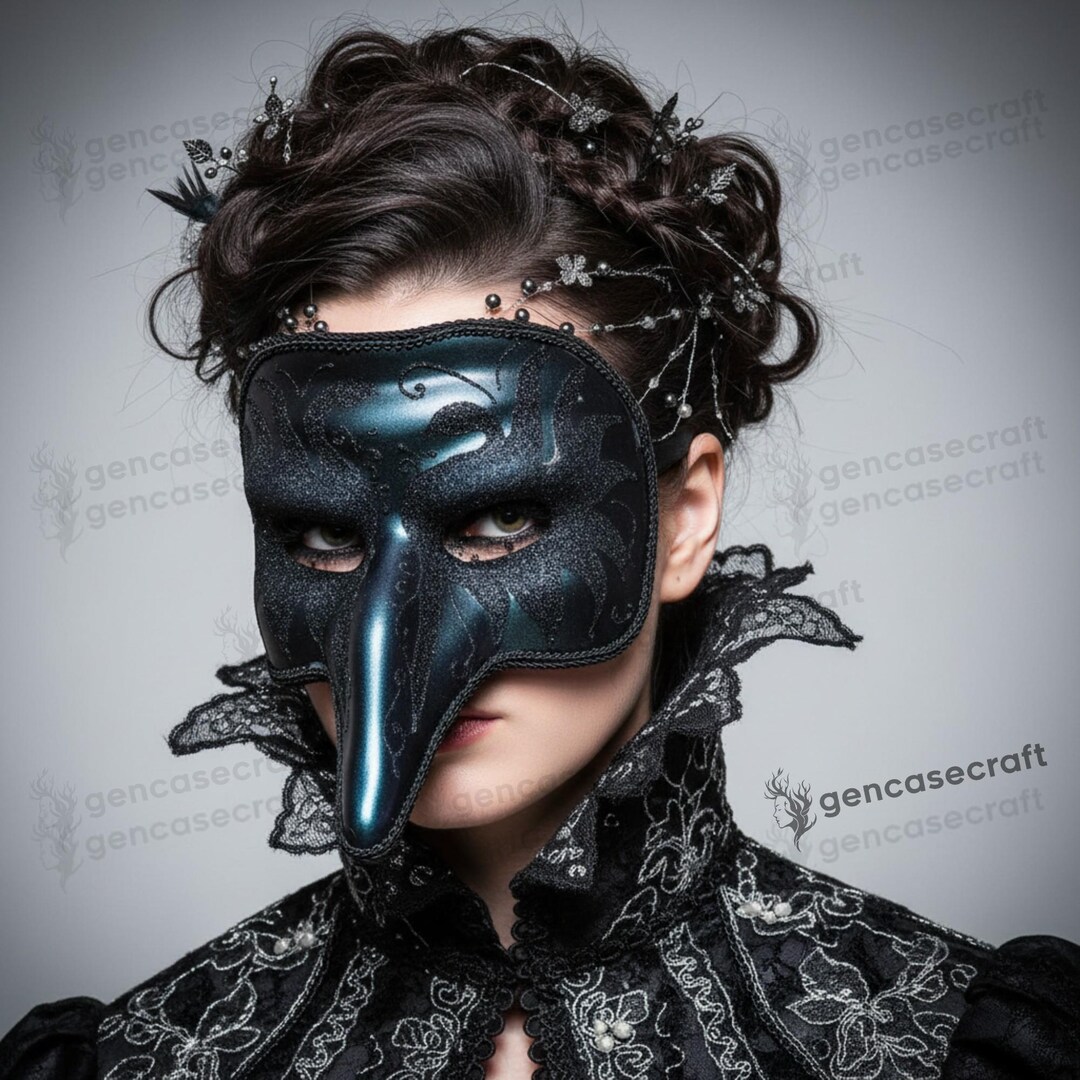 Dark Blue Venetian Long Nose Mask Costume Masquerade for Adult ...