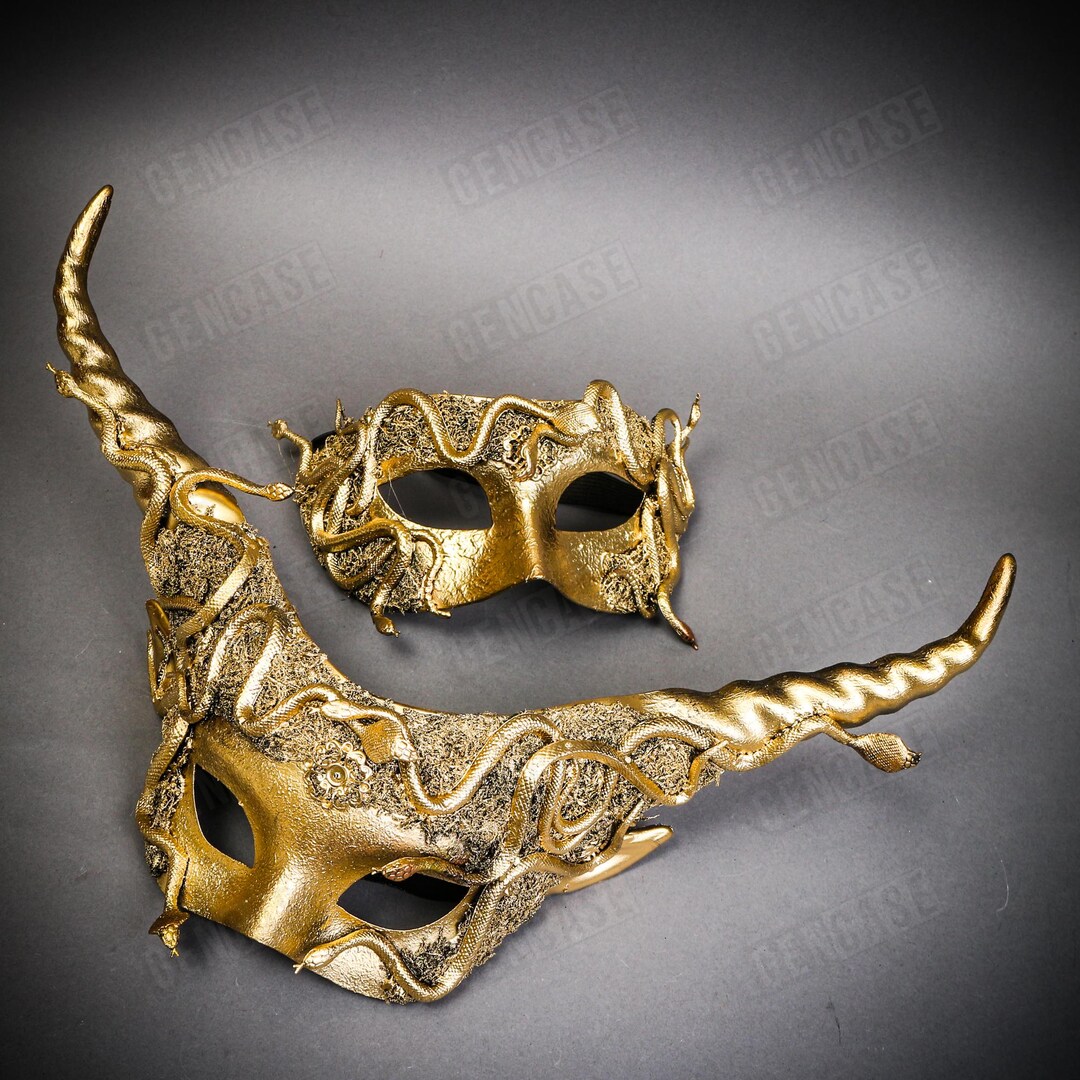 Gold Halloween Medusa Masquerade Devil Couple Party Eye Masks Set ...