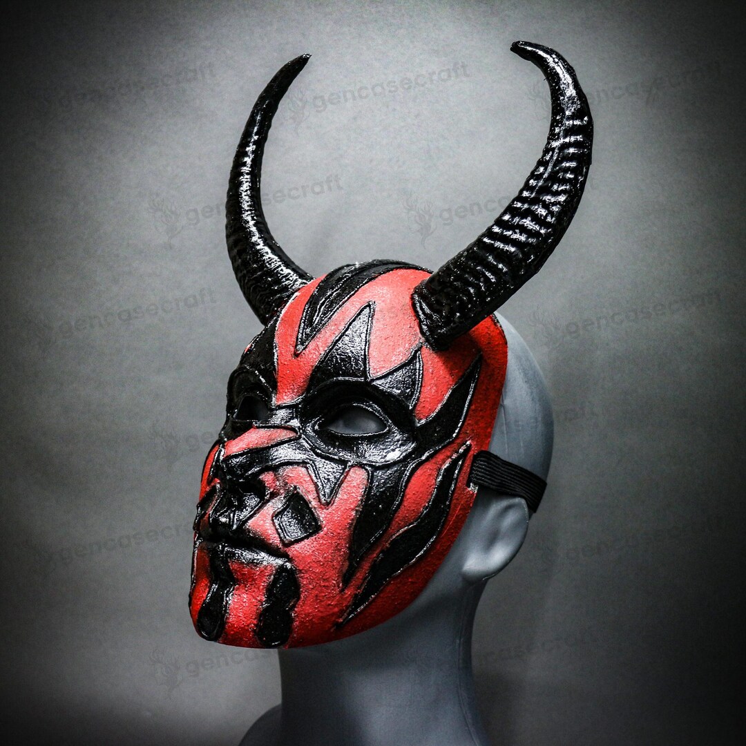 Gothic Masquerade LARP Devil Horns Mask for Halloween, Scary Men ...