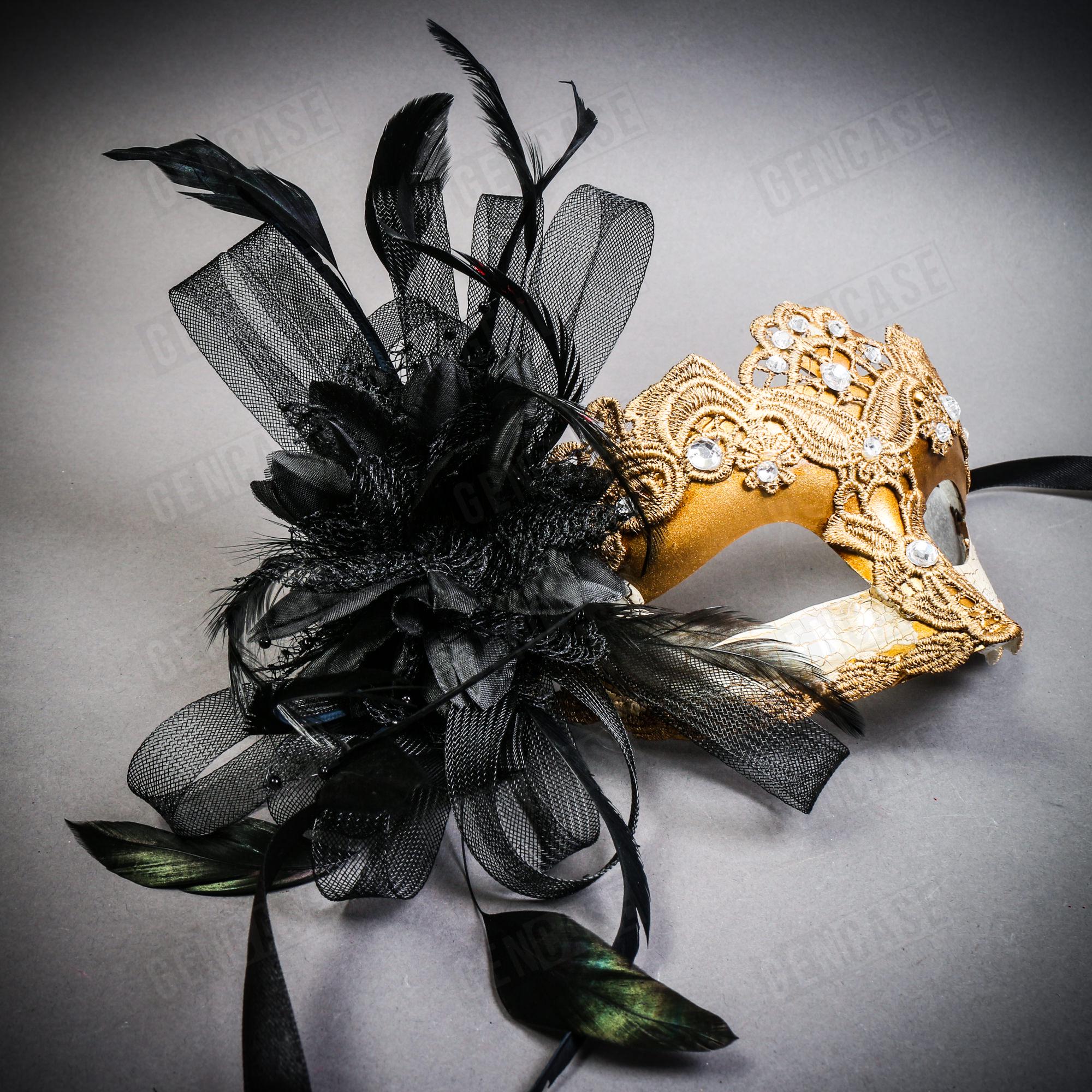Lace Side Feather Luxury Venetian Masquerade Mask for Women, Prom Ball ...