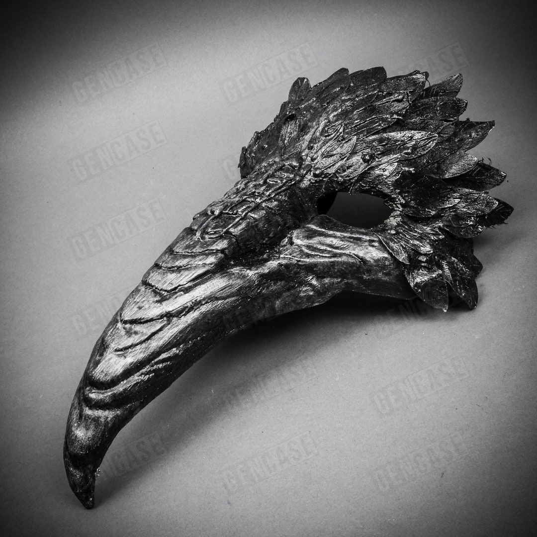 Silver Bird Curved Beak Long Nose Skull Face Mask Halloween Costume ...