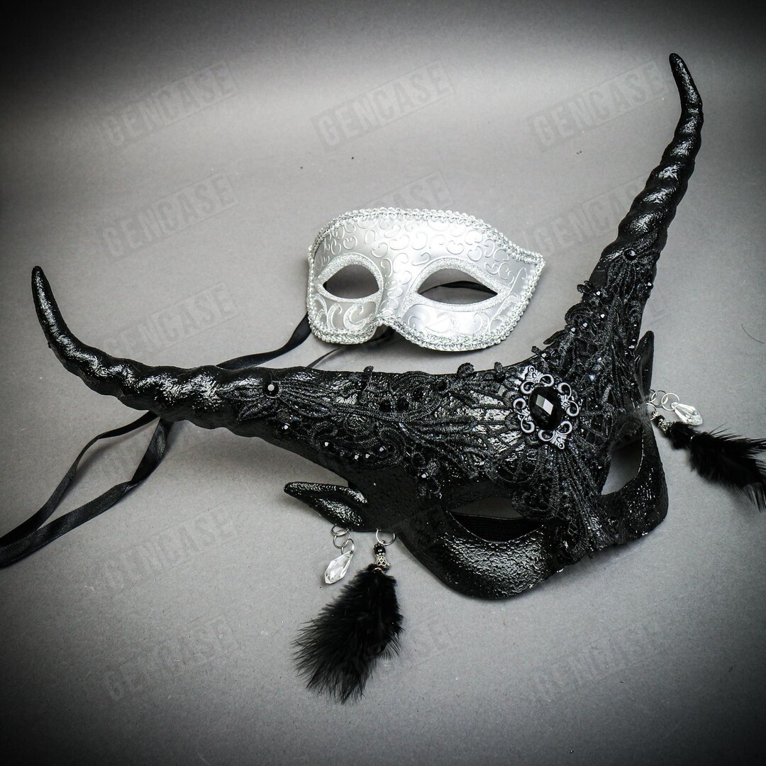 Silver Venetian Classic Eye Mask W/ Long Horns Elegant Devil Eye Mask ...