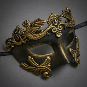 Brushed Gold Black Roman Greek Emperor Warrior Venetian Mask for Prom ...
