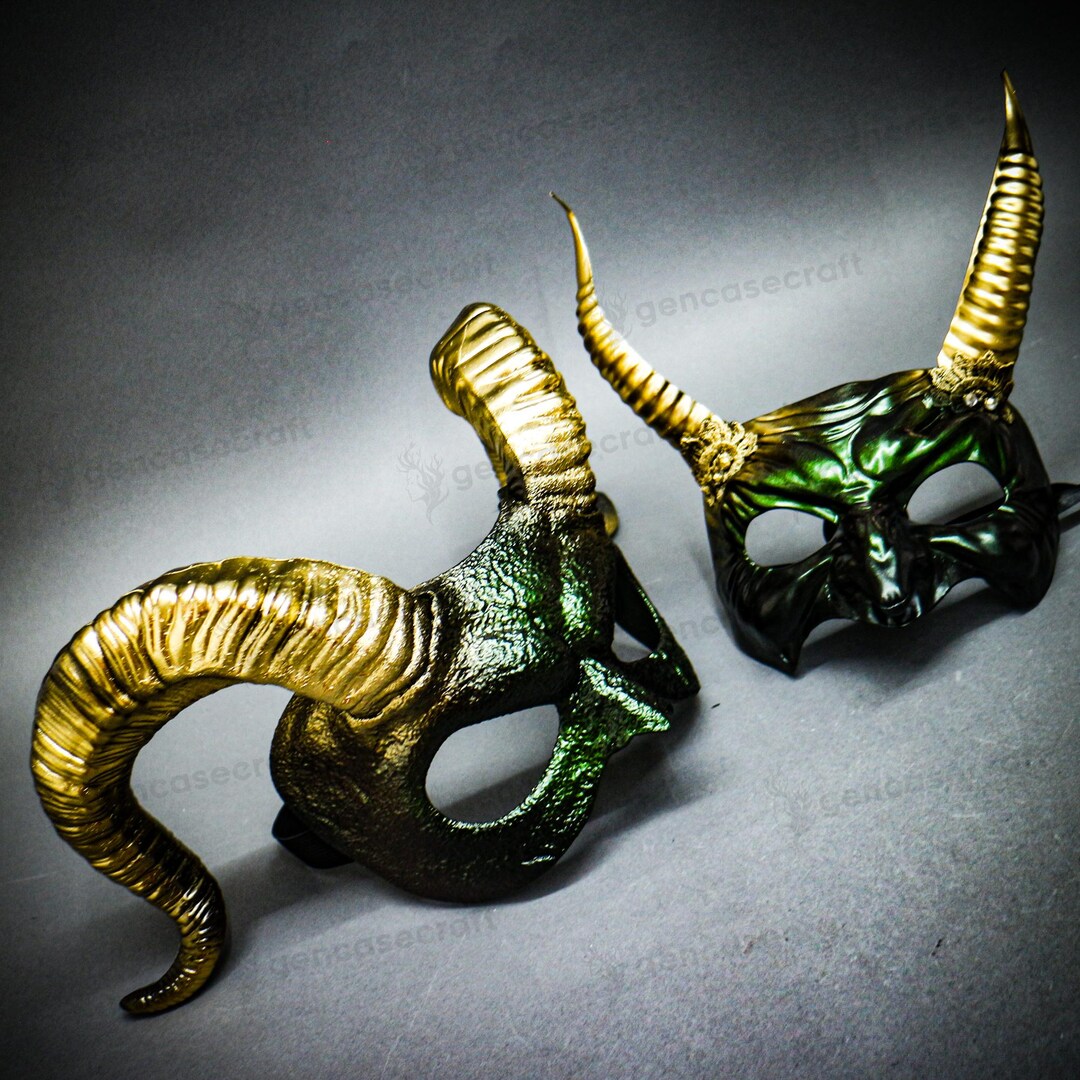 Horror Devil Horn Mask Halloween Couple Masquerade, Scary Demon Mask ...