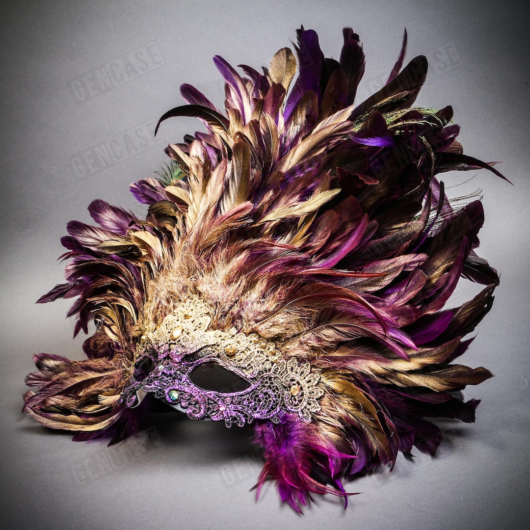 Women Mask Venice Carnival Mardi Gras Masquerade Large Feather | Luxury ...
