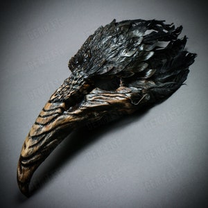 Brown Bird Curved Beak Long Nose Skull Face Mask With Top Feather ...