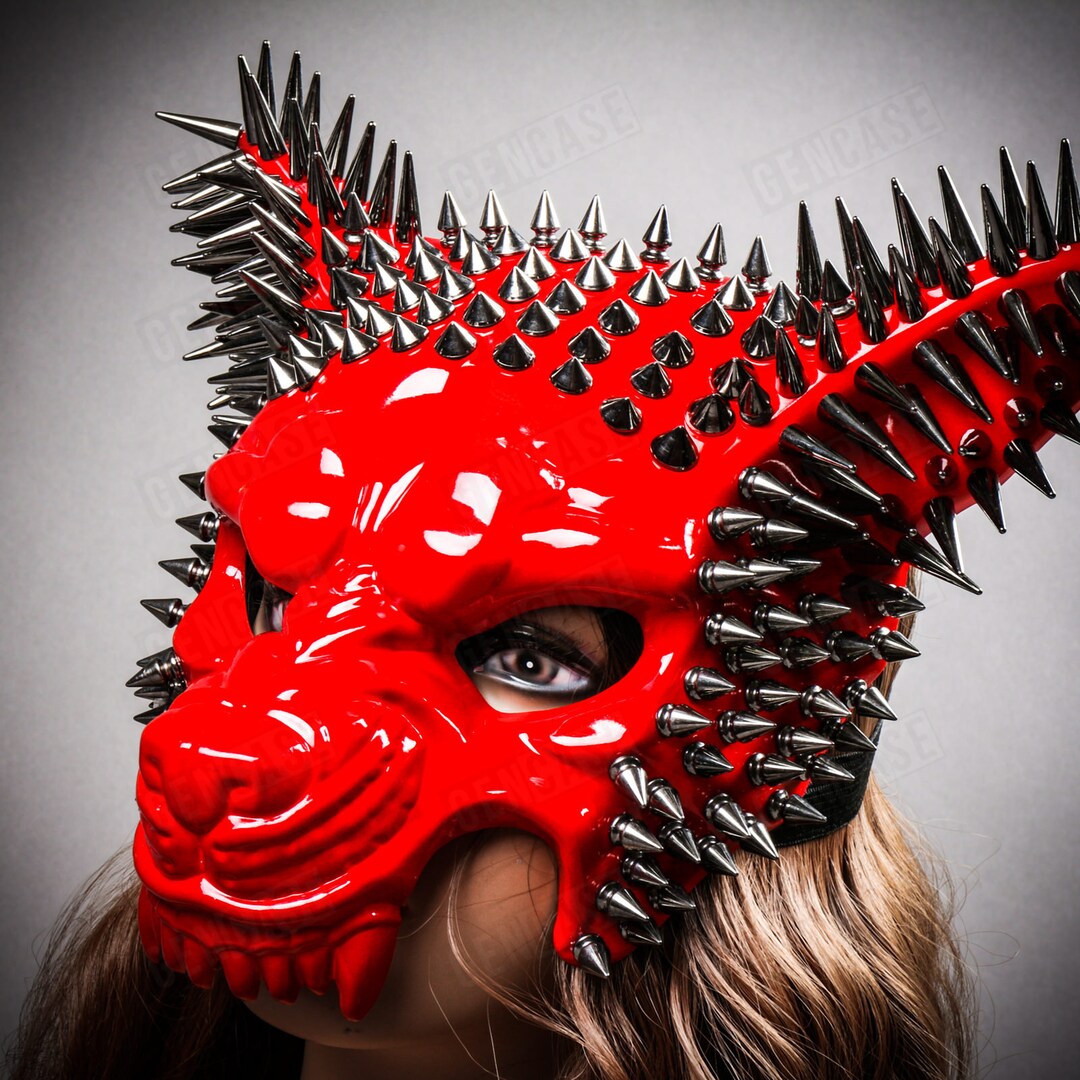RED Angry Wolf With Silver Spikes Masquerade Mask Cosplay Halloween ...