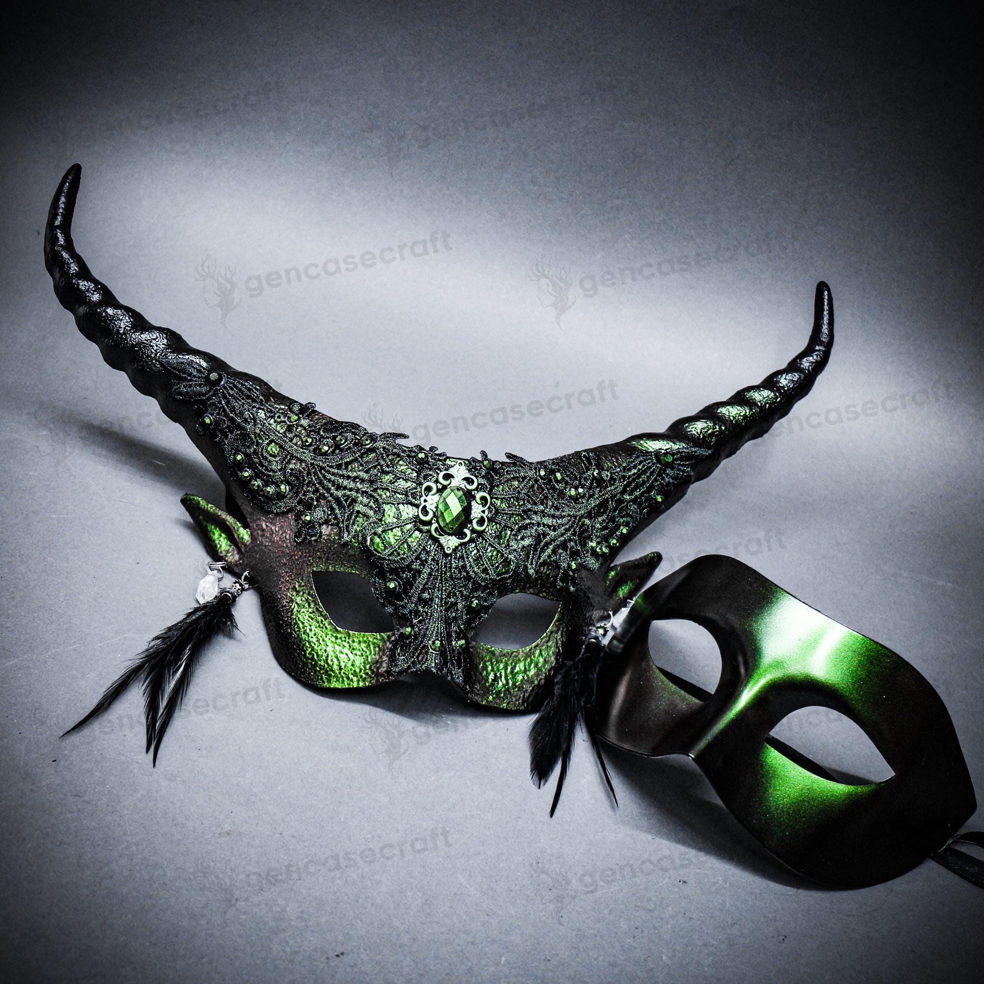 Green Venetian Masquerade Couple Mask |women Luxury Krampus Horned ...