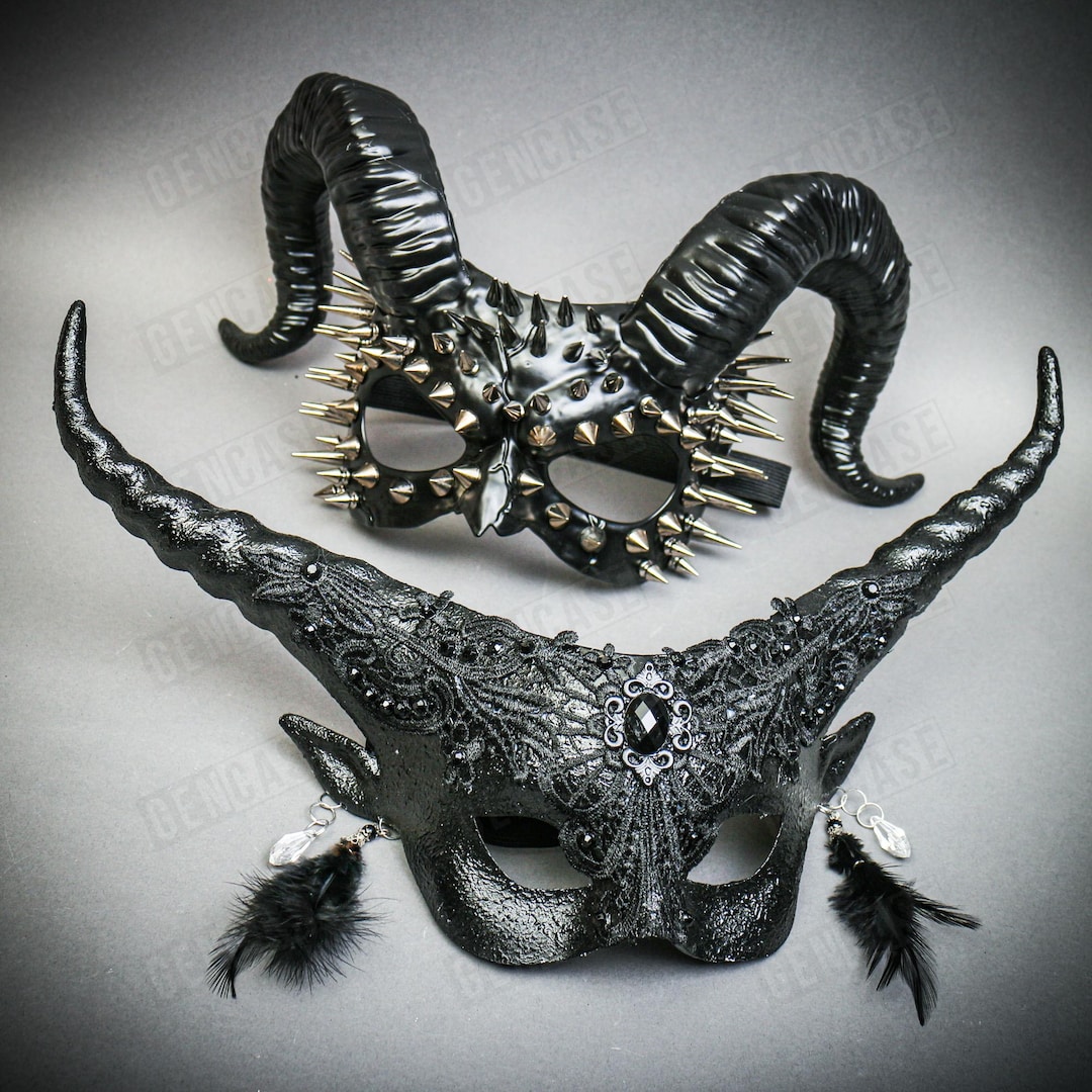 Black Ram Horns Spikes Mask W/ Long Horns Elegant Devil Eye Mask W ...