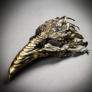 Brown Bird Curved Beak Long Nose Skull Face Mask With Top Feather ...