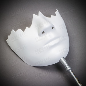 Unpainted Lower Half Face Hand Held Stick White Masks Masquerade With ...