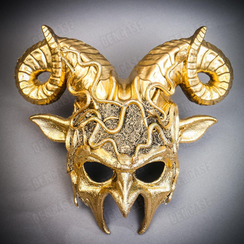 Black Large Ram Horns Krampus Devil Mask, Men and Women Halloween ...