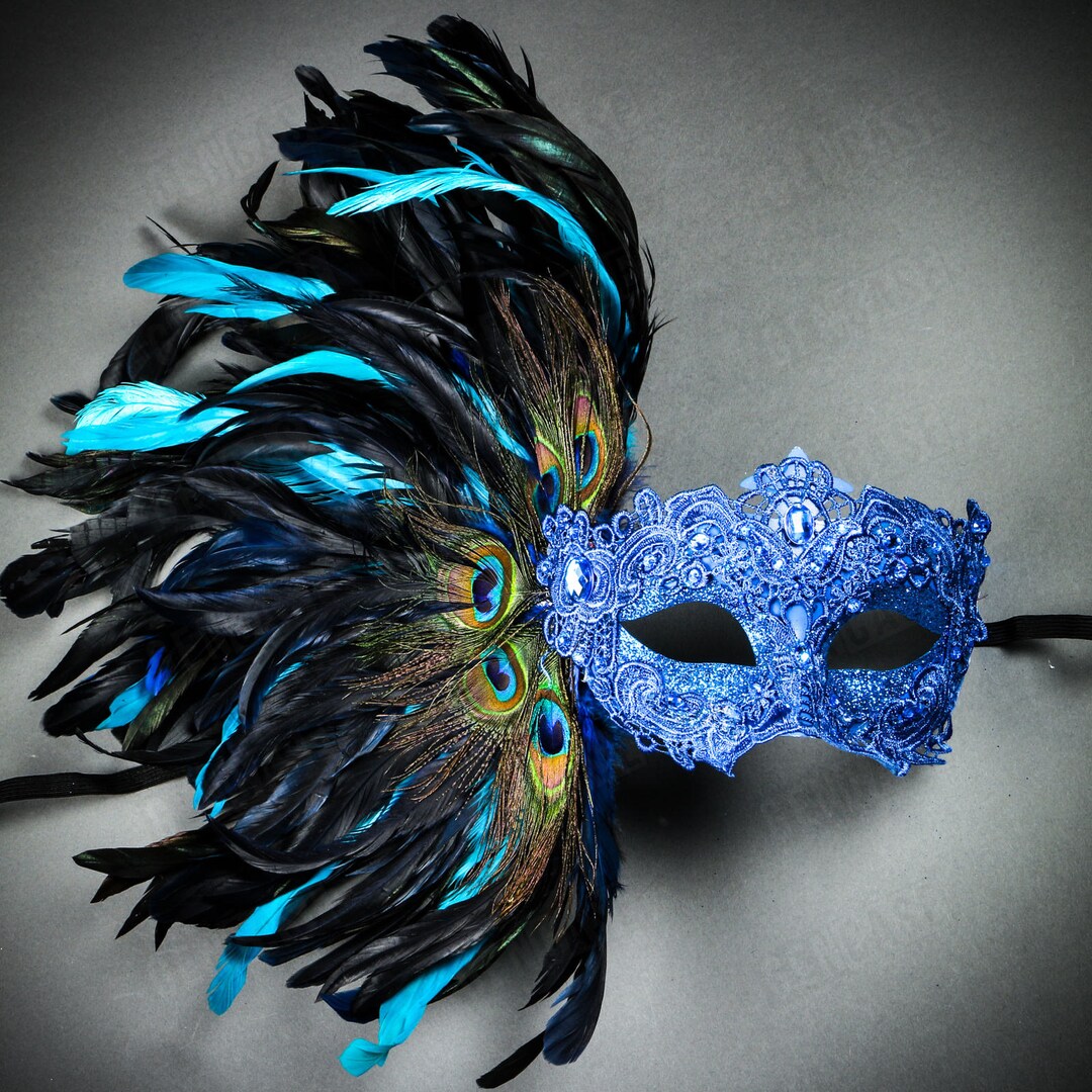 Blue Luxury Women Eye Mask Carnival Masquerade Venetian Mask With Mardi ...