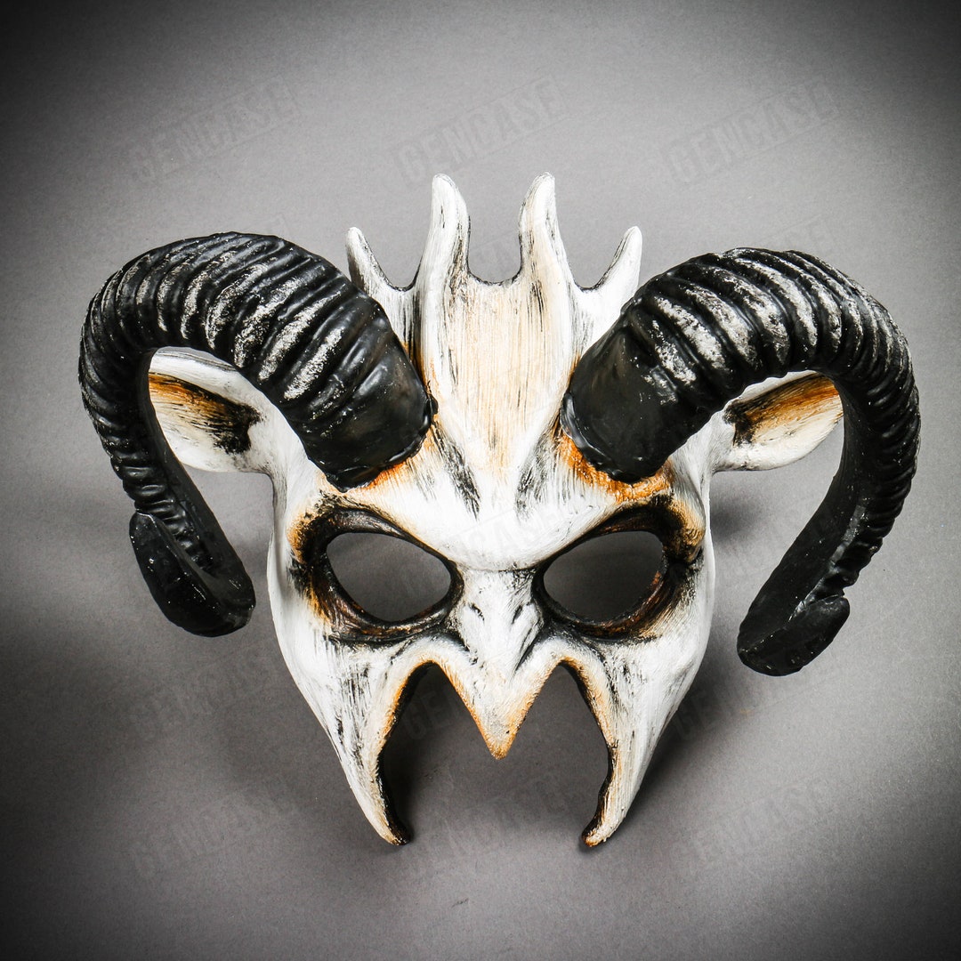 Brushed White Demon Devil Satan With Black Horns Halloween Horror ...