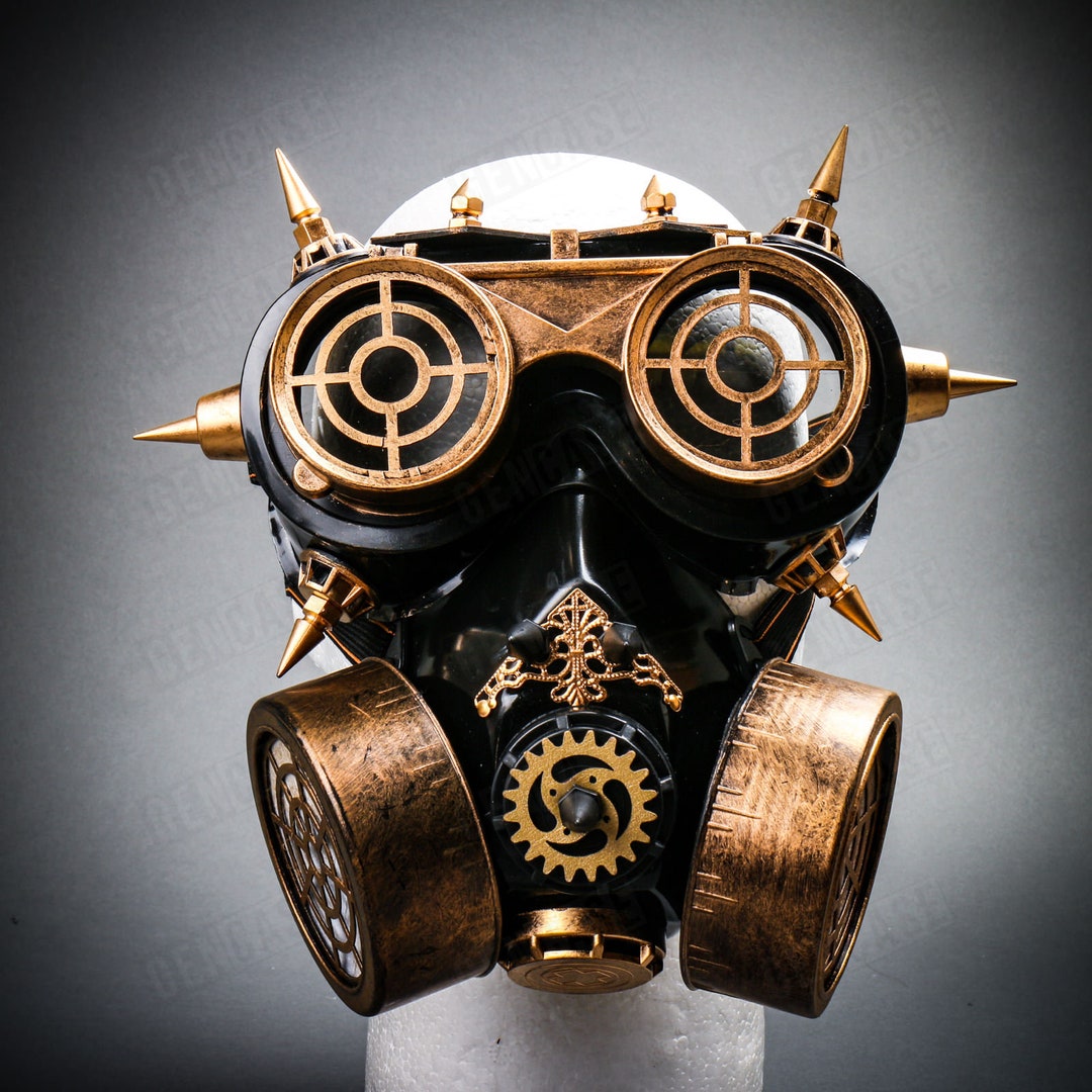 Black Gold Steampunk Spikes Goggles Eye Mask With Respirator Gas ...