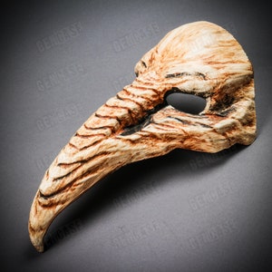 Brown Bird Curved Beak Long Nose Skull Face Mask With Top Feather ...