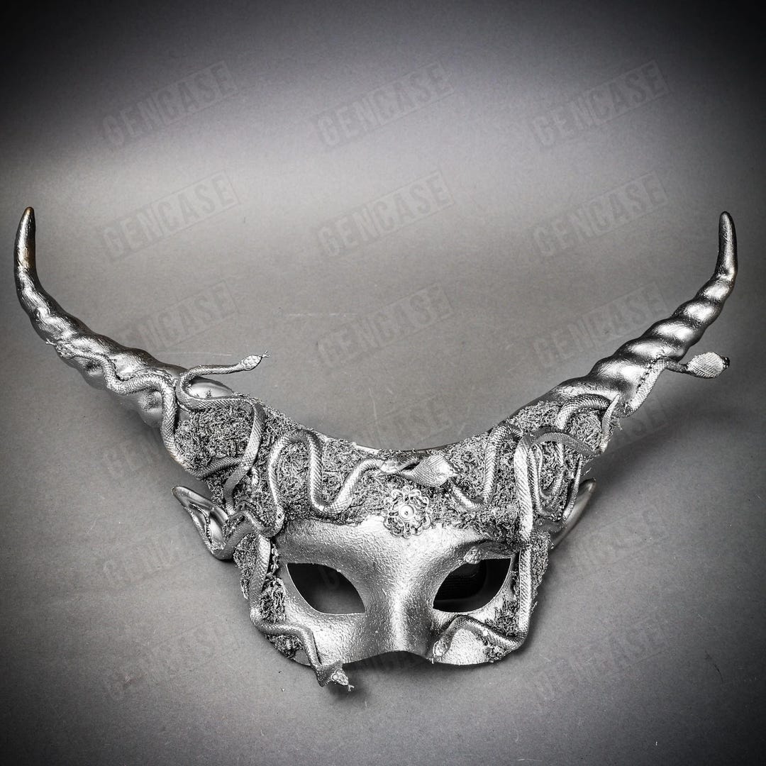 Devil Long Horns Medusa Silver Elegant Women Halloween Masquerade ...