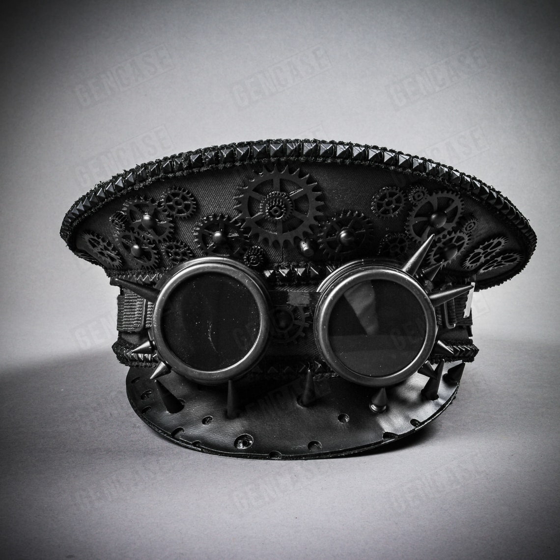 Black Steampunk Spikes Dark Lens Goggles Military Captains Hat Festival ...
