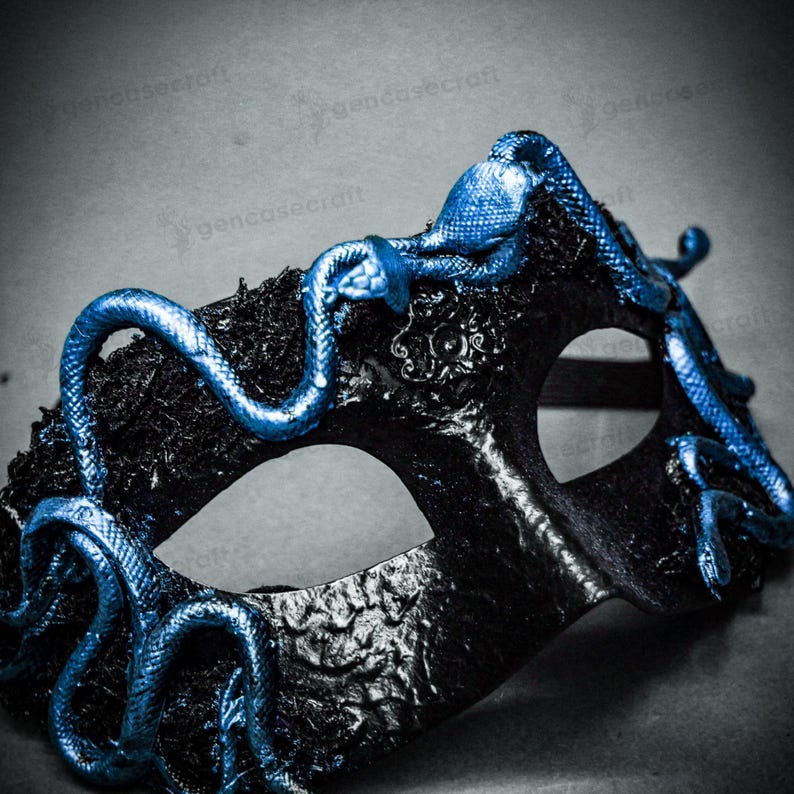 Blue Black Venom Halloween Snakes Mask - Luxury Scary Masquerade Ball ...