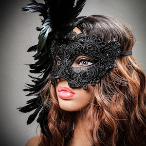 Black Luxury Women Eye Mask Carnival Masquerade Venetian Mask With ...