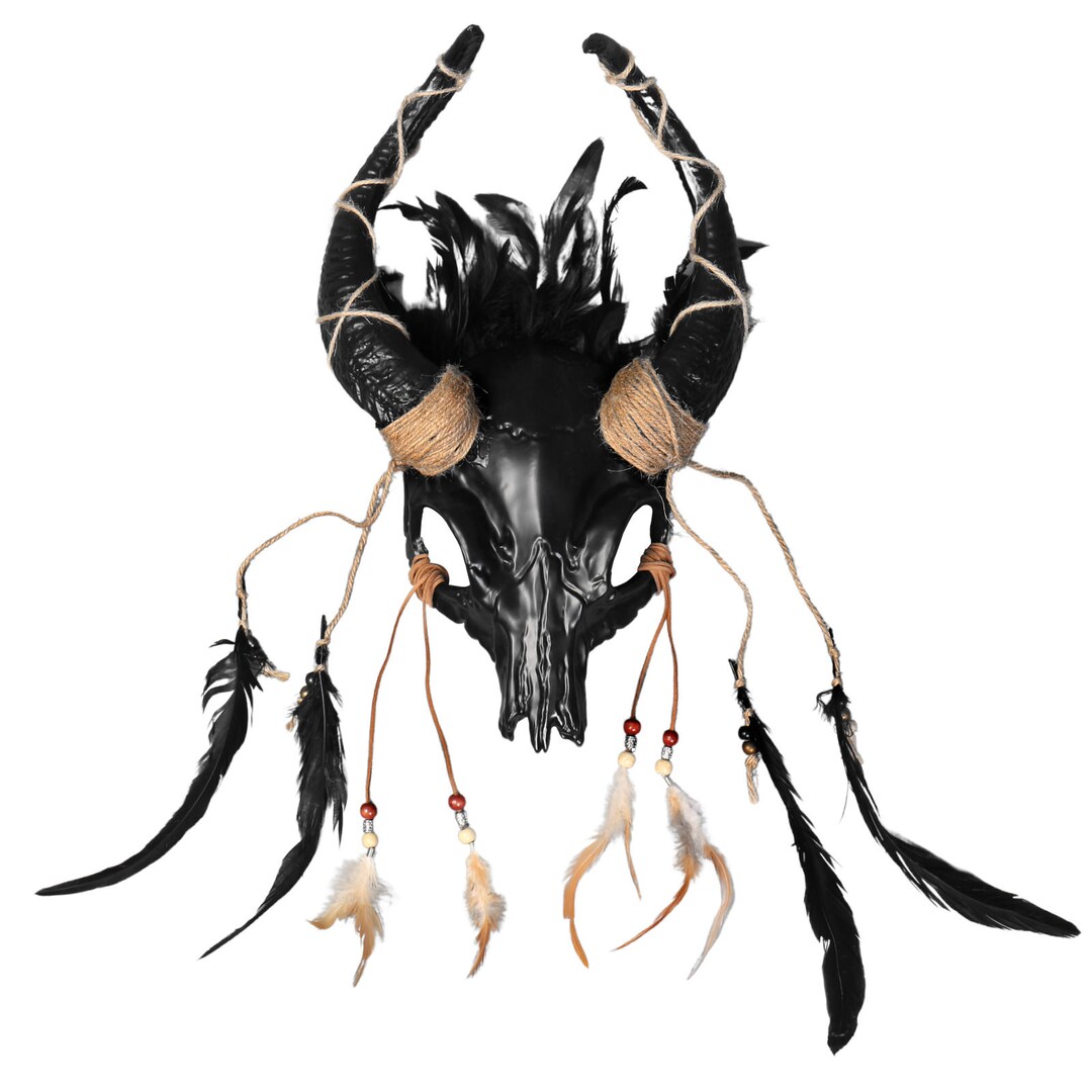 Black Antelope Devil Animal Skull W/ Black OX Horns Masquerade ...