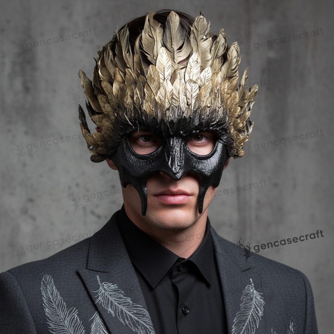 Luxury Gold Feather Devil Demon Mask for Halloween Masquerade Ball ...