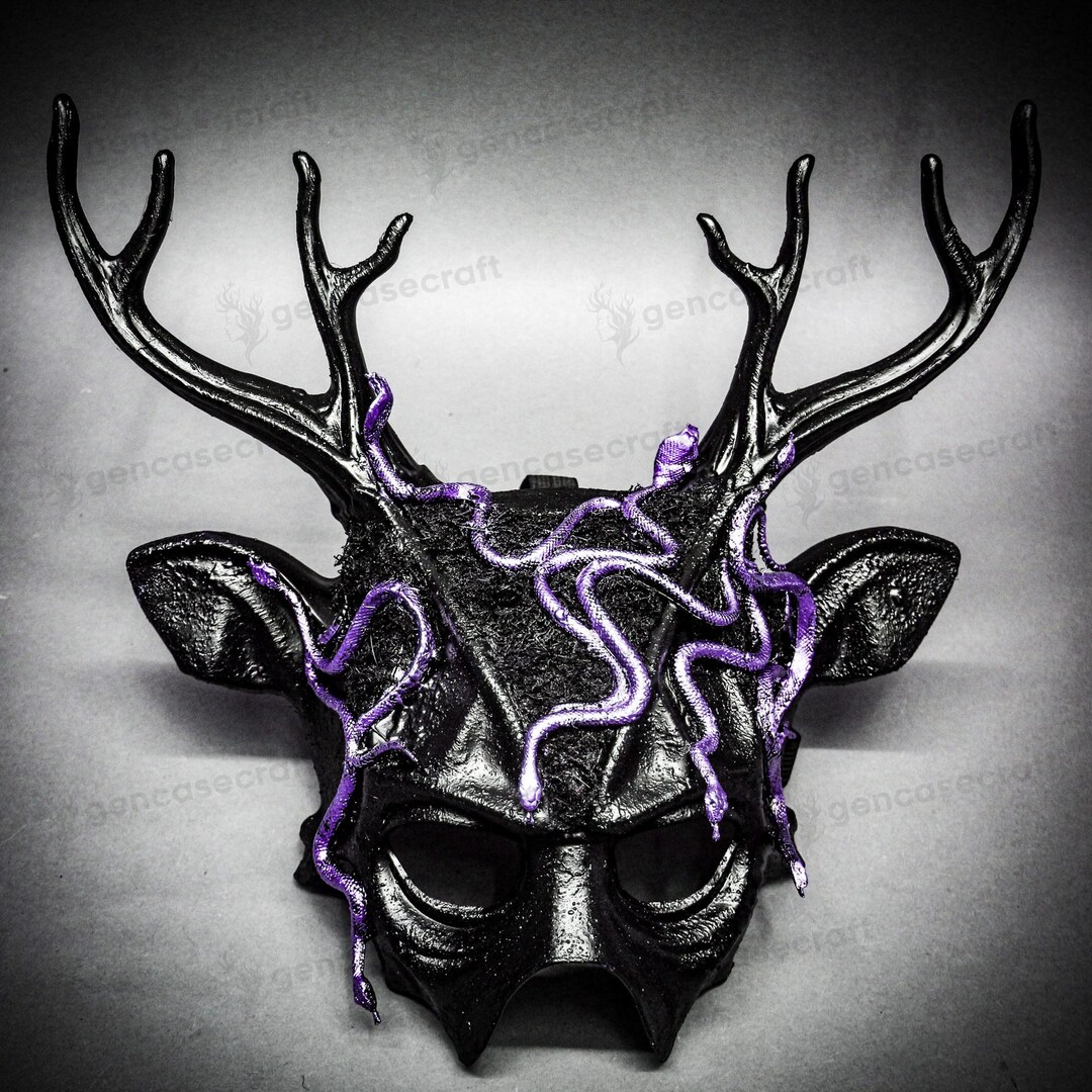 Black Devil Halloween Mask, Purple Snake Demon Costume Masquerade ...