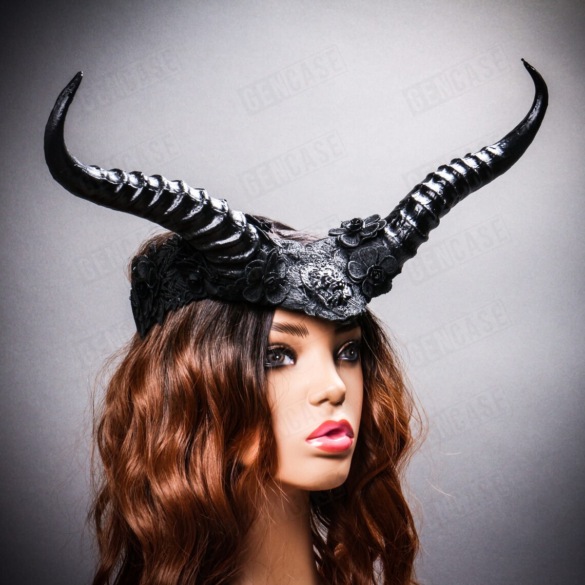 Black Red Gothic Devil Animal Wide Long Horn Head Dress Piece ...