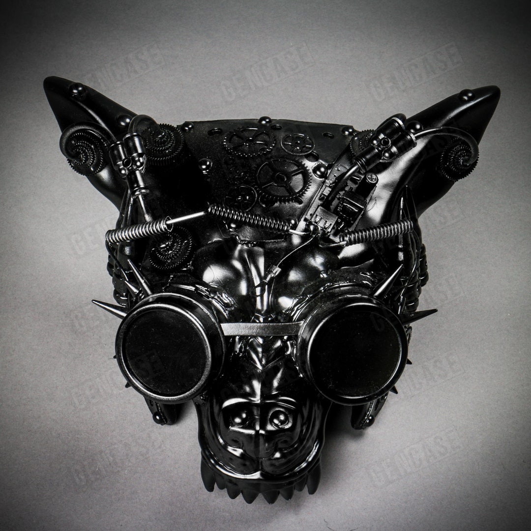 Black Steampunk Robatic Angry Wolf Masquerade Mask Cosplay Halloween ...