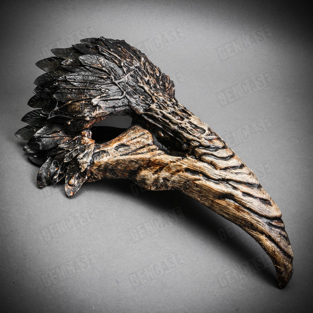 Brown Bird Curved Beak Long Nose Skull Face Mask Halloween Costume ...
