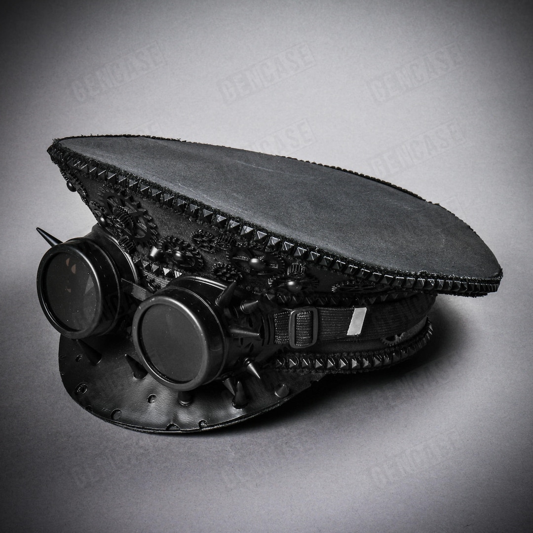 Black Steampunk Spikes Dark Lens Goggles Military Captains Hat Festival ...
