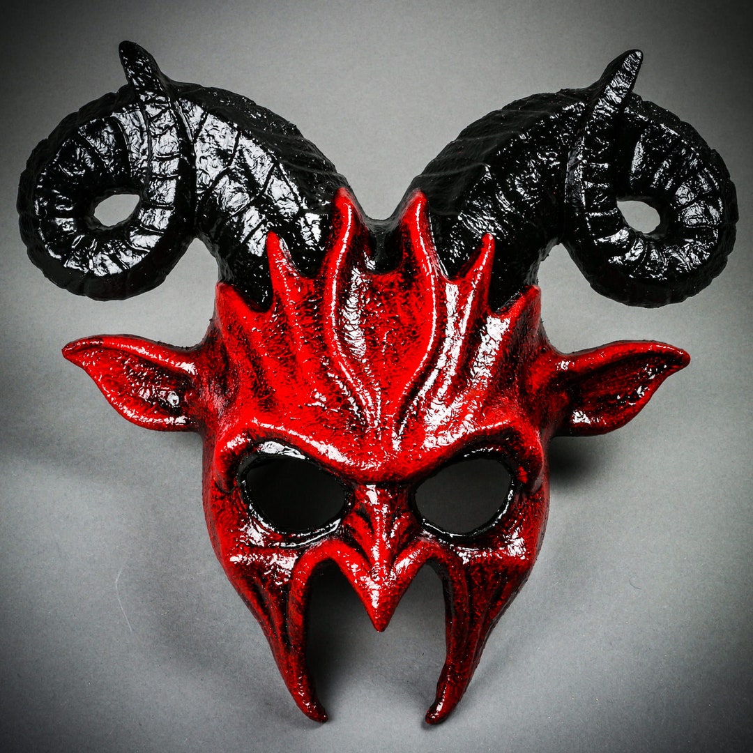 Krampus Ram Horn Animal Face Mask Devil Bloody Red Black Halloween ...