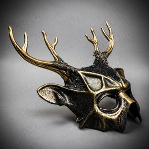 Brushed Gold Textured Antler Deer Horn With Laces Rhinestone Devil ...