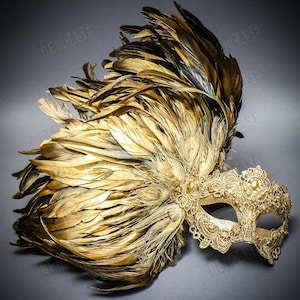 Large Side Feather Eye Mask Carnival Masquerade Venetian Mardi Gras ...