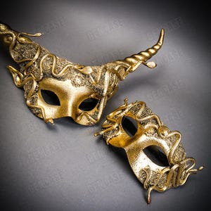 Gold Halloween Medusa Masquerade Devil Couple Party Eye Masks Set ...