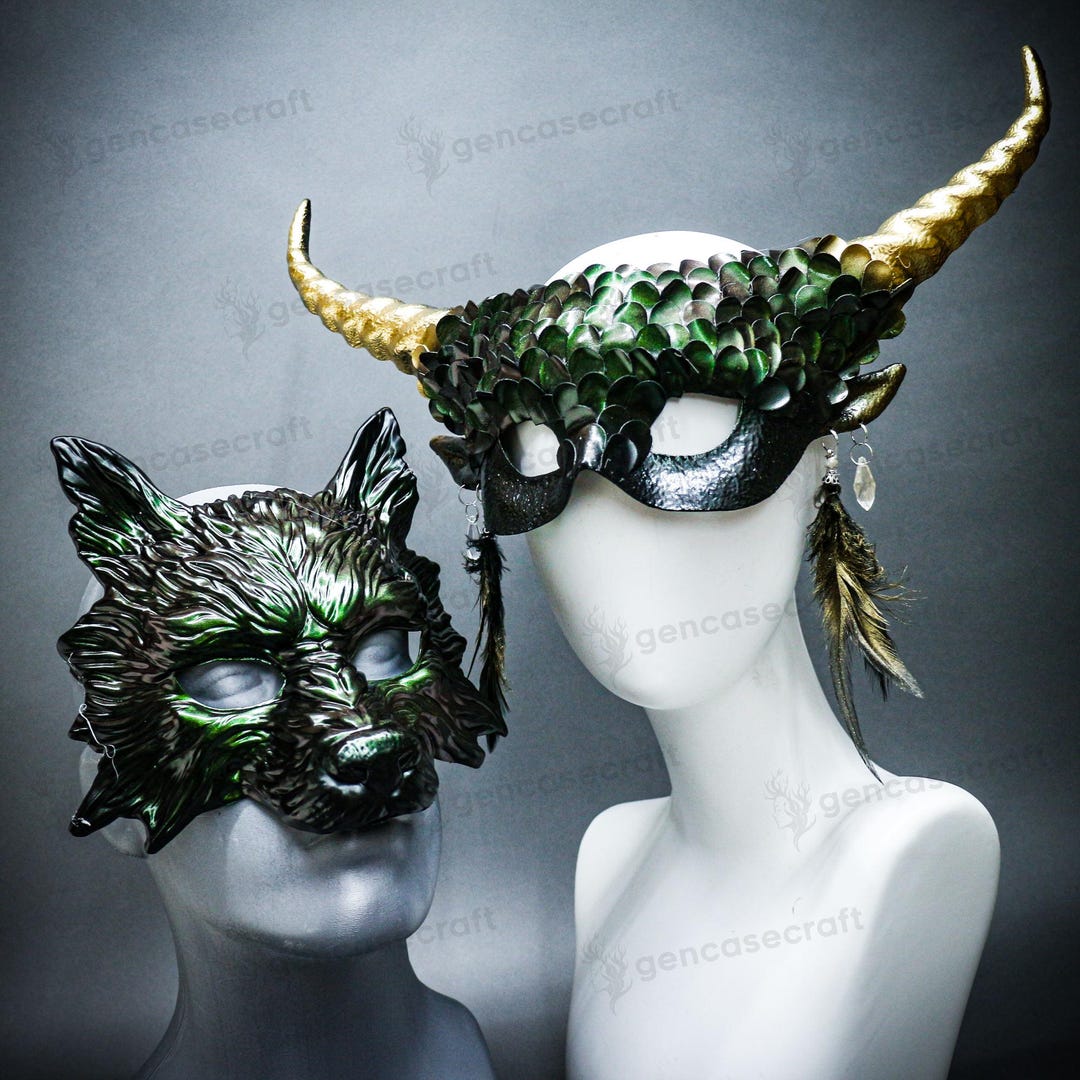 Green Devil Halloween Couple Mask for Men & Women, Animal Cosplay ...