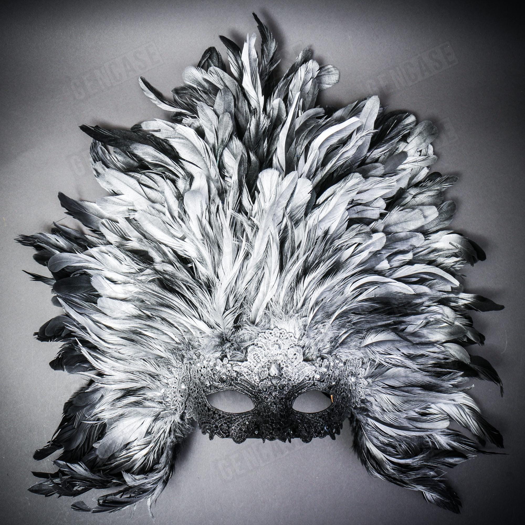 Women White Large Feather Carnival Masquerade Venetian Party Mask for ...
