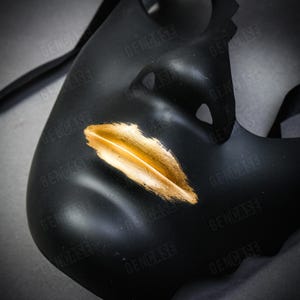Black Mysterious Party Mask Masquerade Gold Lips | Unisex Men Women ...