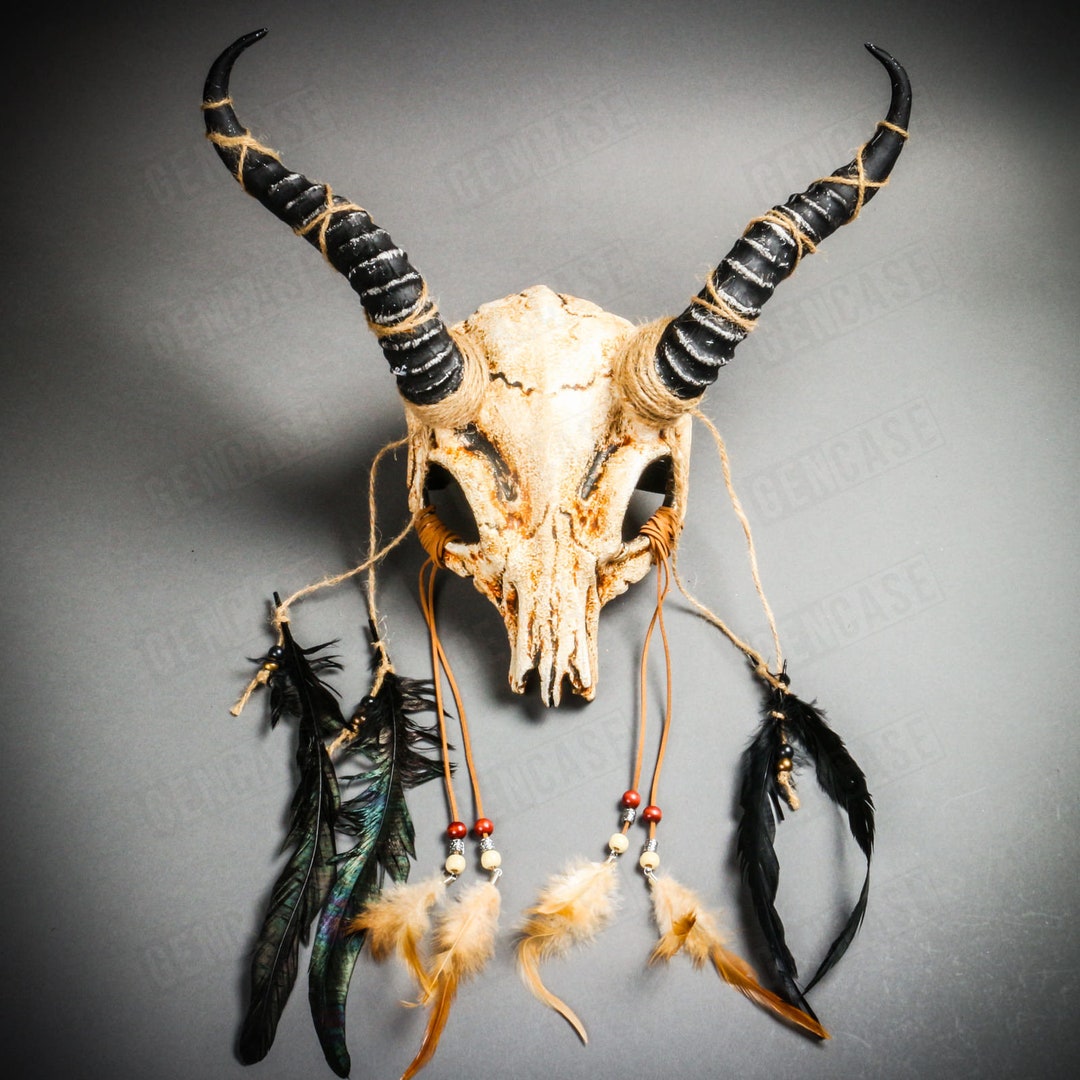 Stone Textured Antelope Devil Animal Skull With Black Impala Horns ...