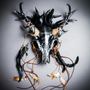Brushed Silver Antelope Devil Animal Skull W/ Black Deer Horns ...