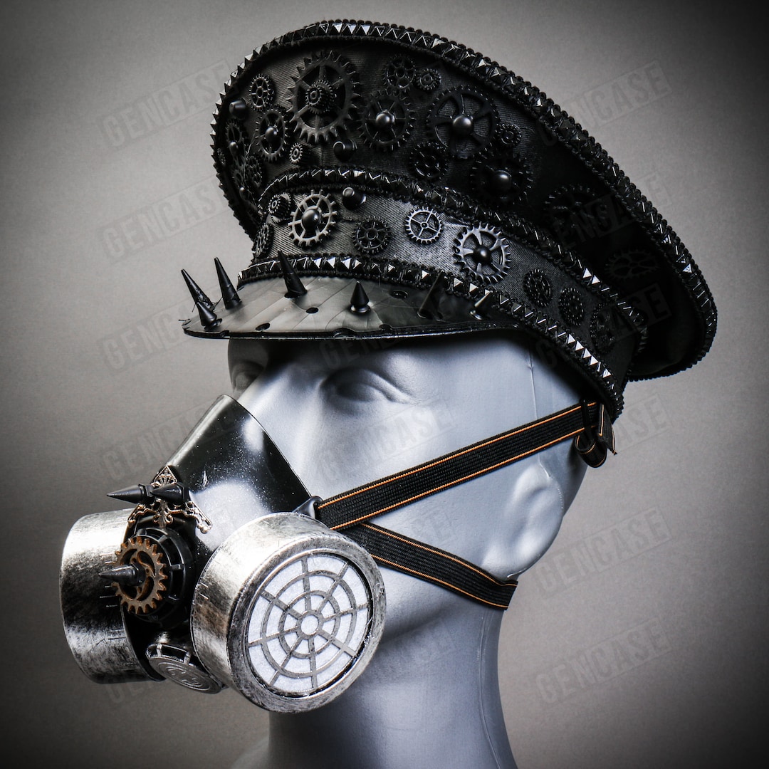 Full-set Black Steampunk Captain Cap With Silver Party Gas Mask ...