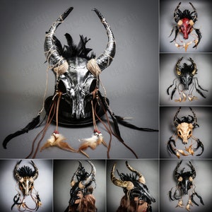Black Antelope Devil Animal Skull W/ Black OX Horns Masquerade ...